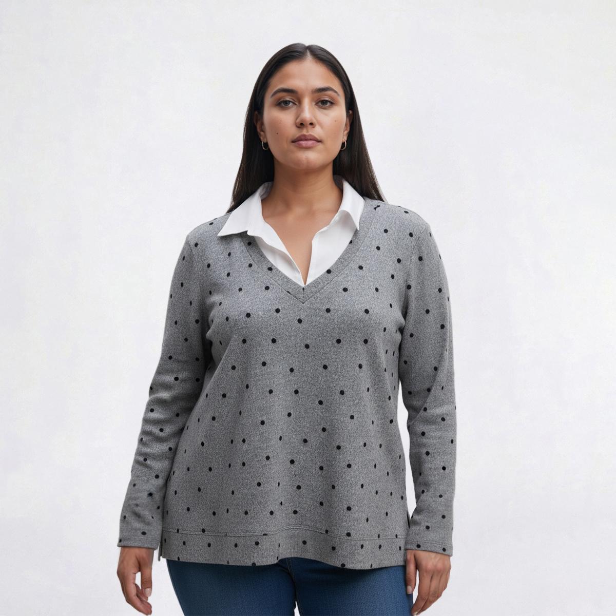 Click here for Petite Emily Daniels Long Sleeve Dot Hacci Split N... prices